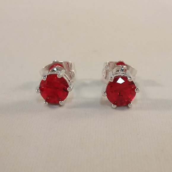Jewelry | 18k 925 Silver 6mm Ruby Red Diamond Zircon Solitaire Stud ...